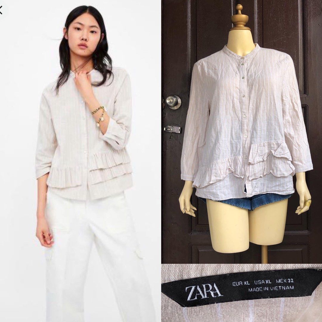 ZARA linen top, Women's Fashion, Tops, Longsleeves on Carousell