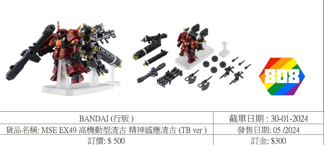 預訂行版 05/2024 MSE EX49 高機動型渣古 精神感應渣古 (GUNDAM THUNDERBOLT版) , 興趣及遊戲, 玩具 ...