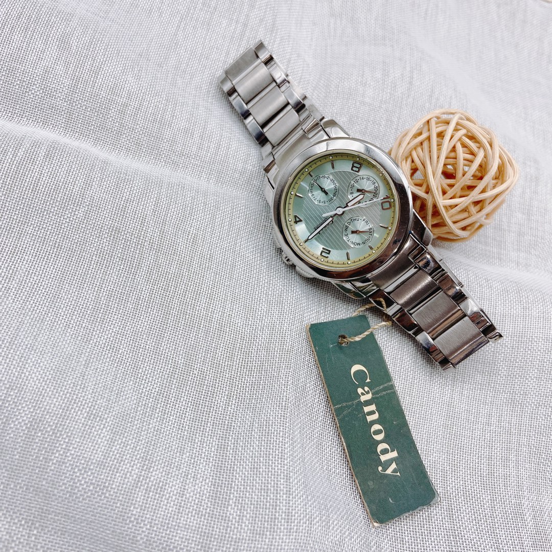 【經典老物】三眼清新綠中性手錶-canody/拾光旅人, 他的時尚, 手錶及配件, 手錶在旋轉拍賣