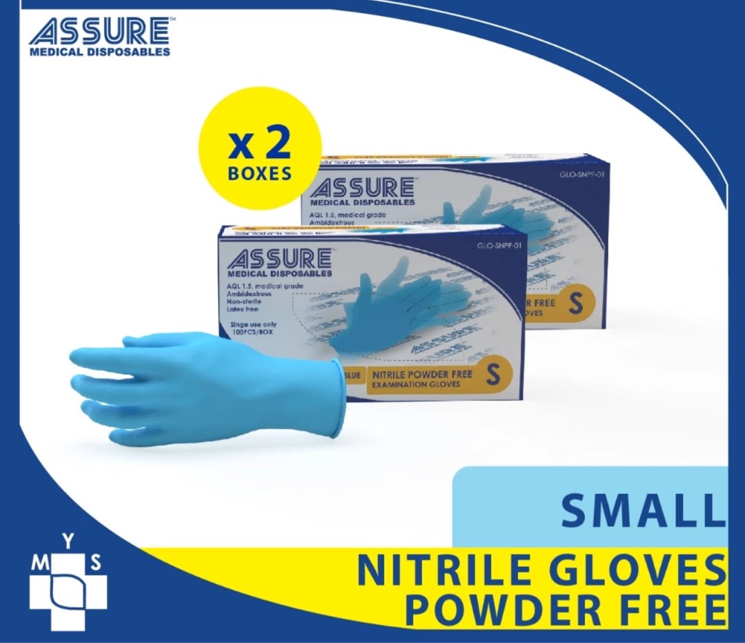 Assure Soft Nitrile Gloves Powder-Free Blue, Health & Nutrition ...