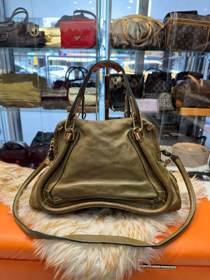 CHLOE PARATY MEDIUM OLIVE GREEN TOP-HANDLED BAG, Luxury, Bags & Wallets ...
