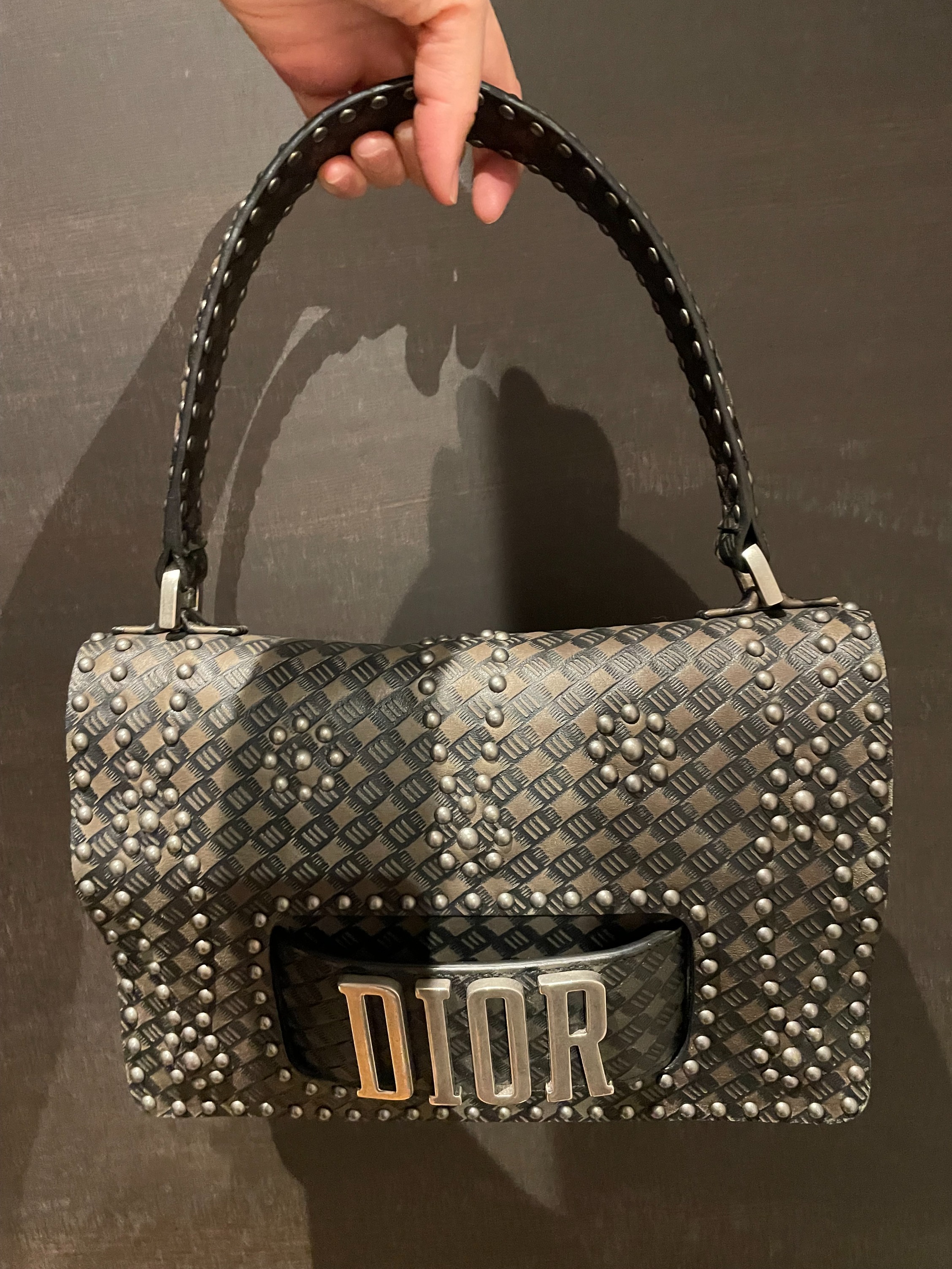 CHRISTIAN DIOR Dio(r)evolution Studded Flap Bag, Luxury, Bags & Wallets ...