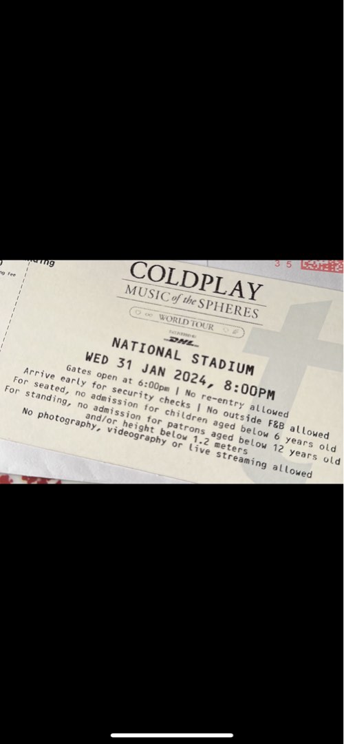 PHYSICAL Coldplay concert ticket (General Standing), Tickets & Vouchers ...