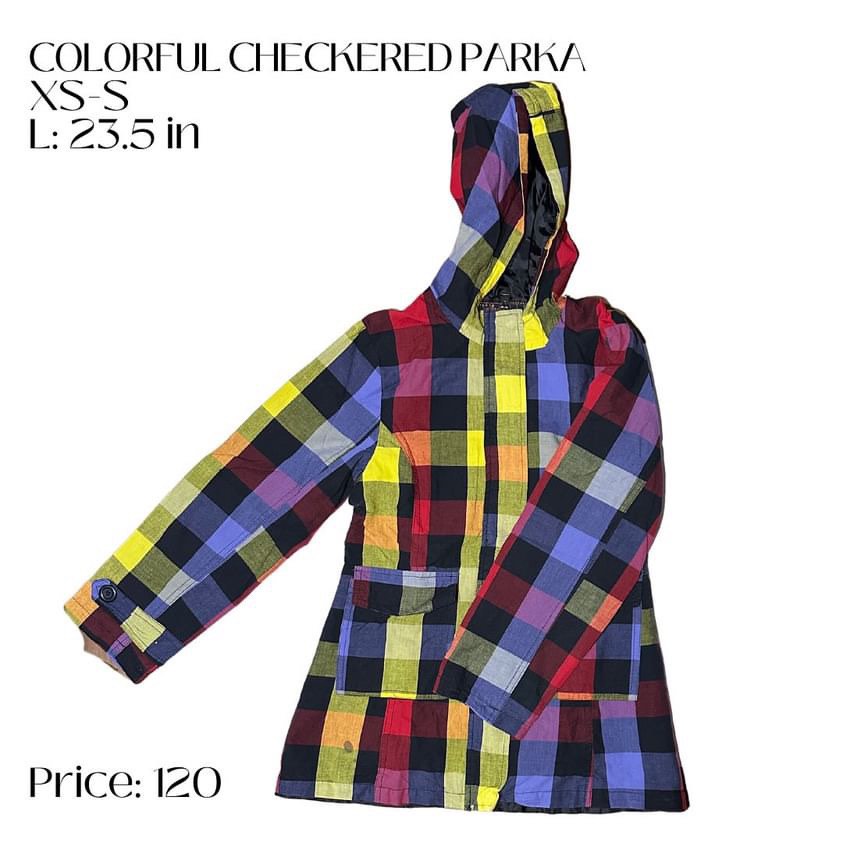 Colorful Checkered Parka, Women's Fashion, Coats, Jackets and Outerwear ...
