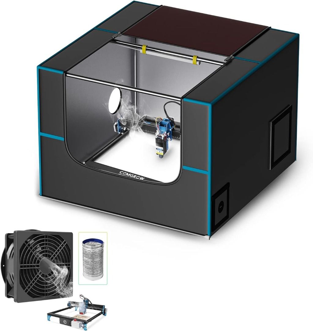Comgrow Laser Engraver Enclosure with Exhaust Fan,Pipe,LED Light Laser ...