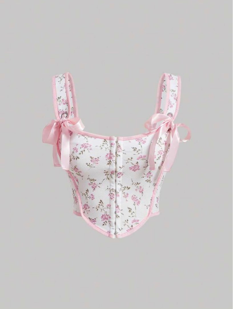 Coquette floral print bow, Women's Fashion, Tops, Sleeveless on Carousell