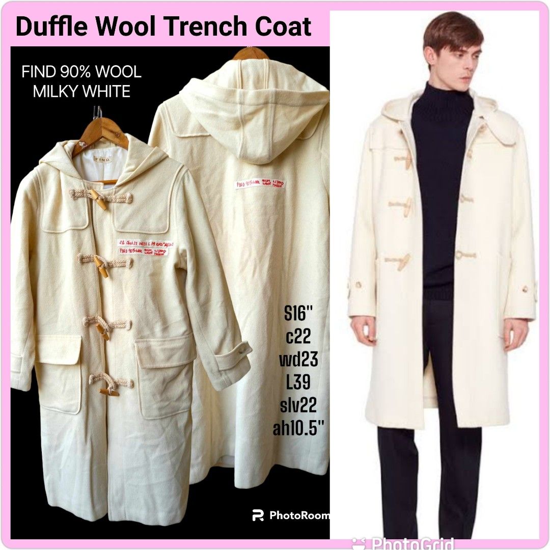 Duffle Toggle Trench Coat Find Milky White Wool 90% Trench Coat winter ...