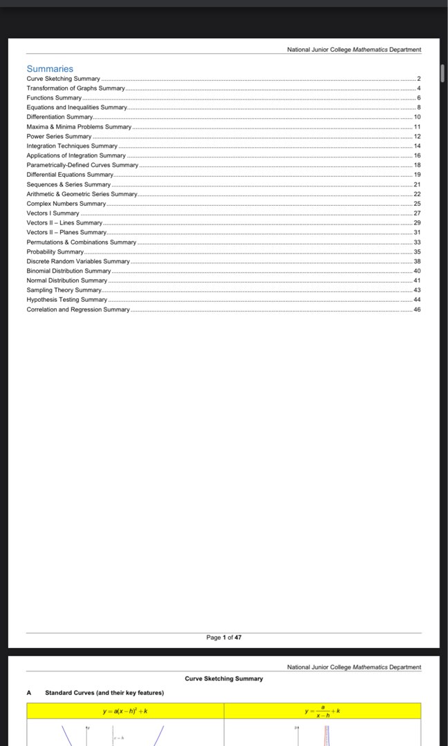 H2 Math Summary Notes, Hobbies & Toys, Books & Magazines, Assessment ...
