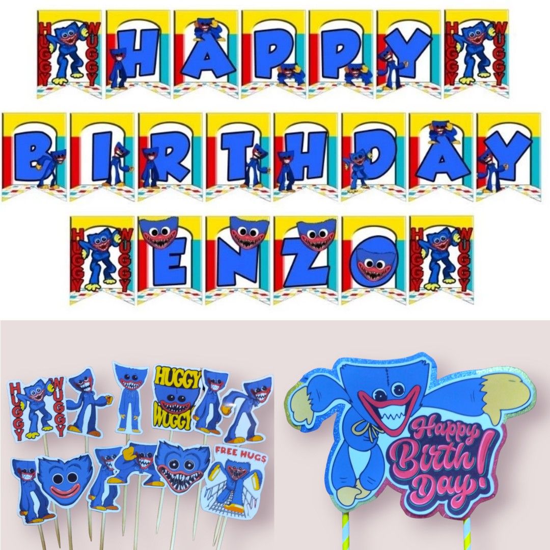 Huggy Wuggy Theme Birthday Party Banner Cupcake Cake Topper Decoration ...