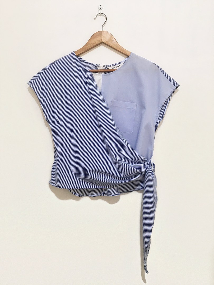 BASIC HOUSE side buckle overlapping blouse, Women's Fashion, Tops ...