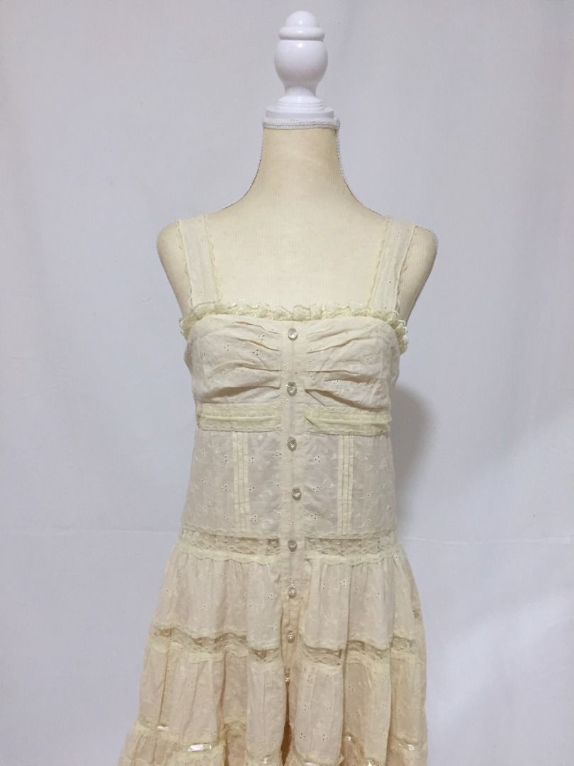 Light Yellow Lace Dress | Lolita Dollette Coquette, Women's Fashion ...