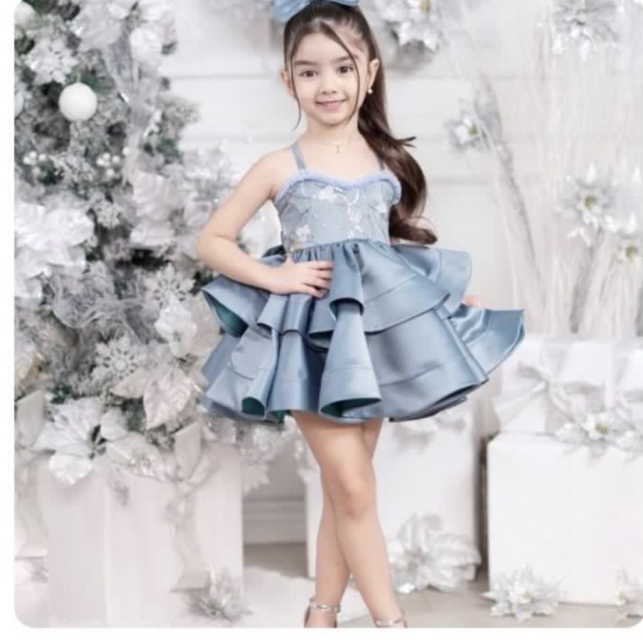 Little and Miss dusty blue dress, Babies & Kids, Babies & Kids Fashion ...