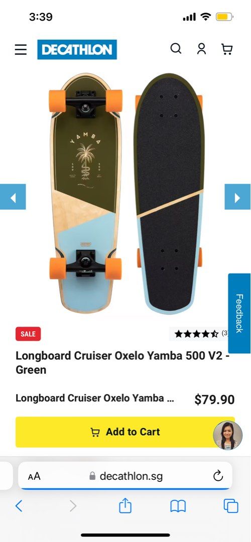 Decathlon Longboard Cruiser Oxelo Yamba 500 V2 - Green, Sports ...