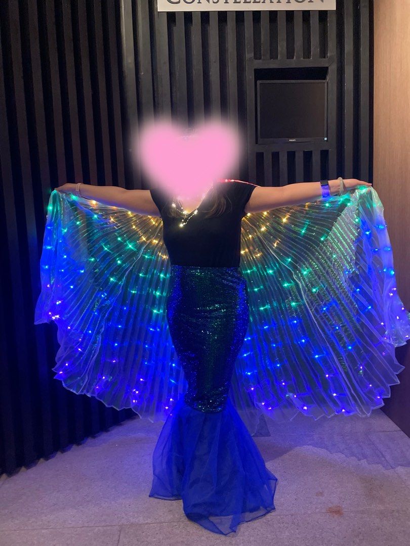 Mermaid dress + LED Wing Costume Adult for party, Women's Fashion ...