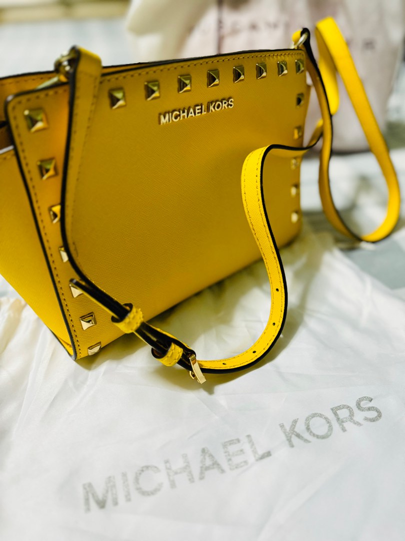 Michael Kors Yellow Sling Bag with studs, Luxury, Bags & Wallets on ...