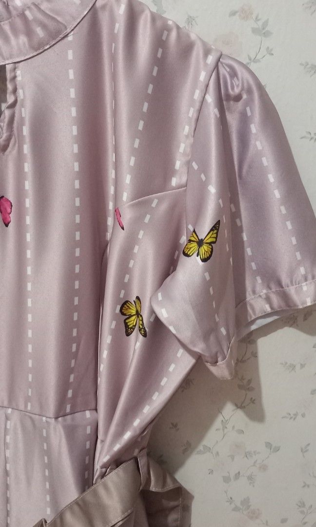 Midi Dress warna Taro muda Satin Tebal Mewah, Fesyen Wanita, Pakaian ...
