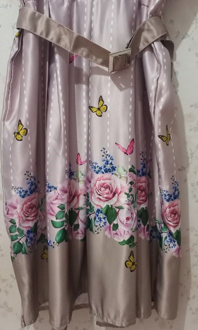 Midi Dress warna Taro muda Satin Tebal Mewah, Fesyen Wanita, Pakaian ...