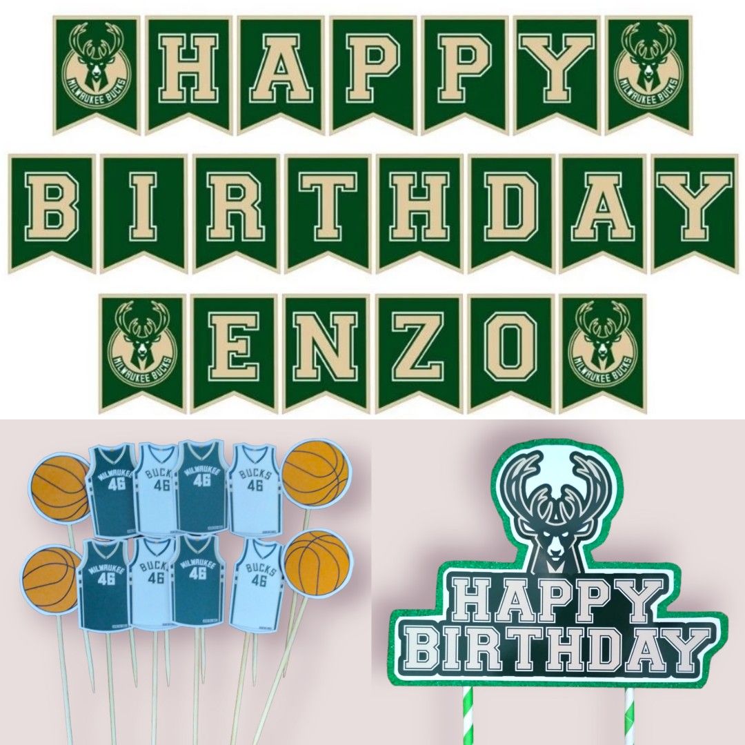 Milwaukee Bucks NBA Team Basketball Theme Birthday Party Banner Cupcake ...