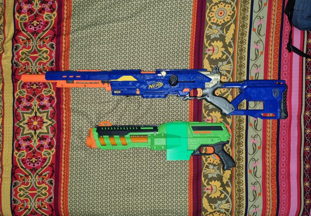 Nerf Longstrike and Adventure Force Matrixfire (with 3D printed magwell ...