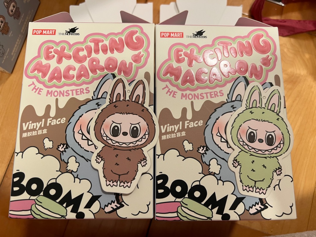 Pop mart labubu 心動馬卡龍搪膠臉 太妃 + 青提 the monsters exciting macarons, 興趣及遊戲 ...