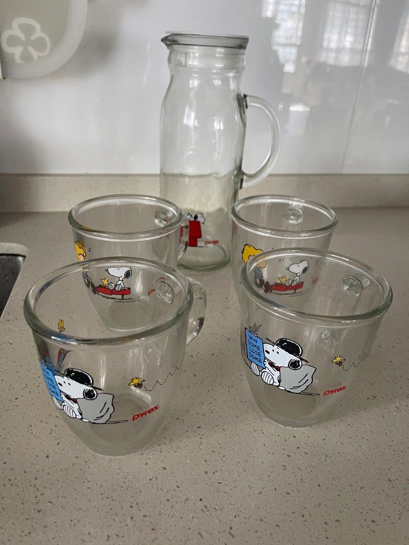 Pyrex Glass Jug and 4 mug set , Furniture & Home Living, Kitchenware ...