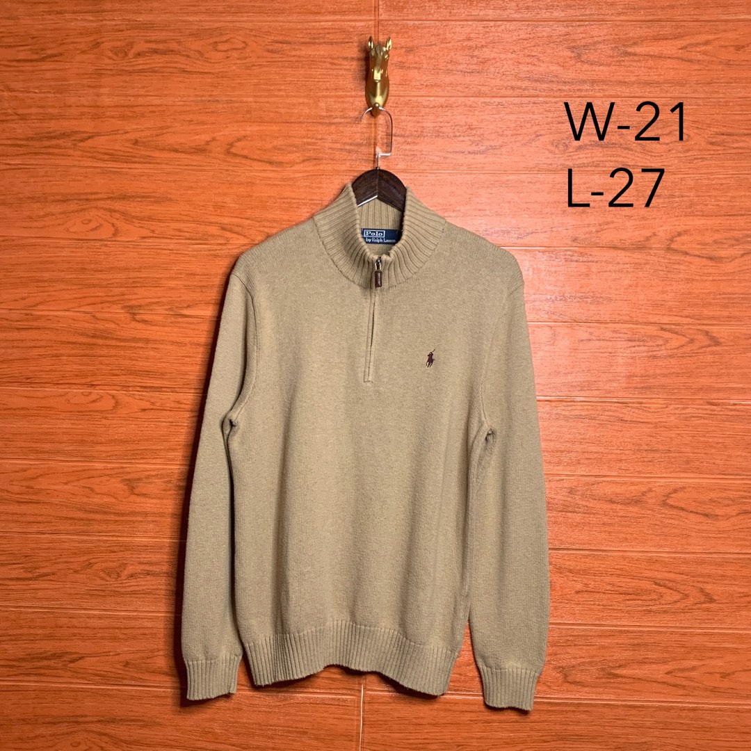 Ralph Lauren RL Khaki Knitted Quarter zip, Men's Fashion, Tops & Sets ...
