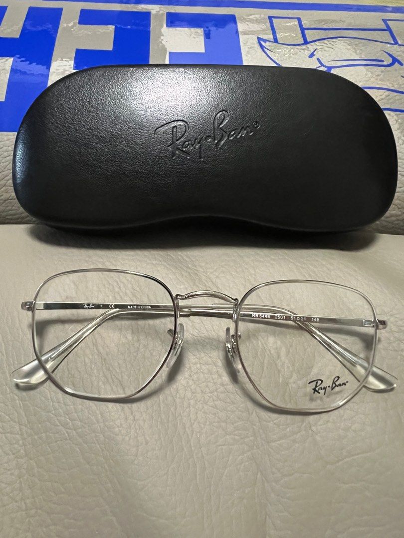 Rayban eyeglasses frame RB6448 HEXAGONAL OPTICS Polished Silver, 男裝, 手錶 ...