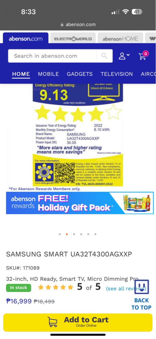 Samsung 32 “ Smart TV HD UA32T4300AGXXP, TV & Home Appliances, TV ...