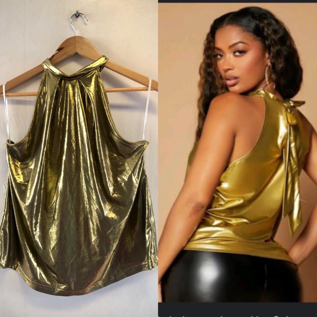 Shein metallic gold top, Women's Fashion, Tops, Blouses on Carousell
