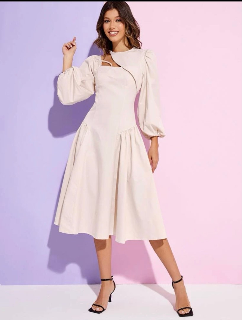 SHEIN oxana asymmetrical flared dress, Women's Fashion, Dresses & Sets ...