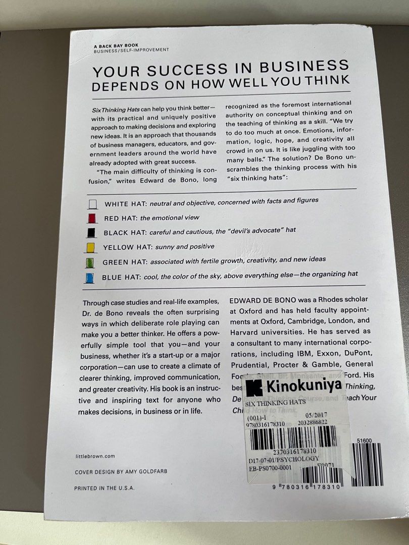 Six Thinking Hats by Edward De Bono, Hobbies & Toys, Books & Magazines ...