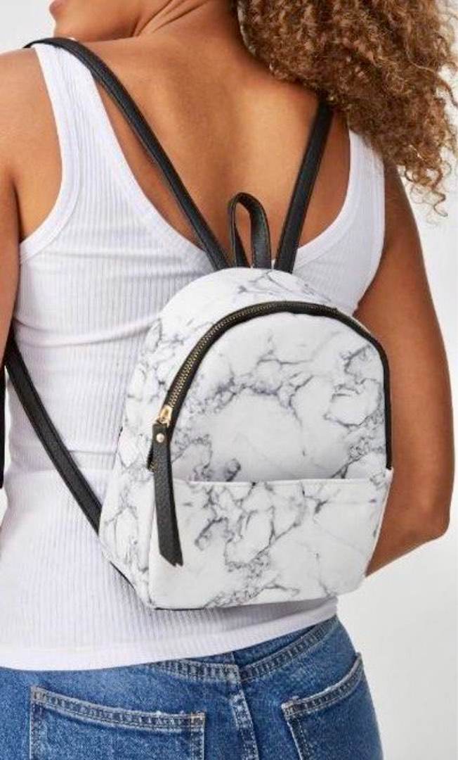 Typo Marble Bag Backpack Black White, Women's Fashion, Bags & Wallets, Backpacks on Carousell