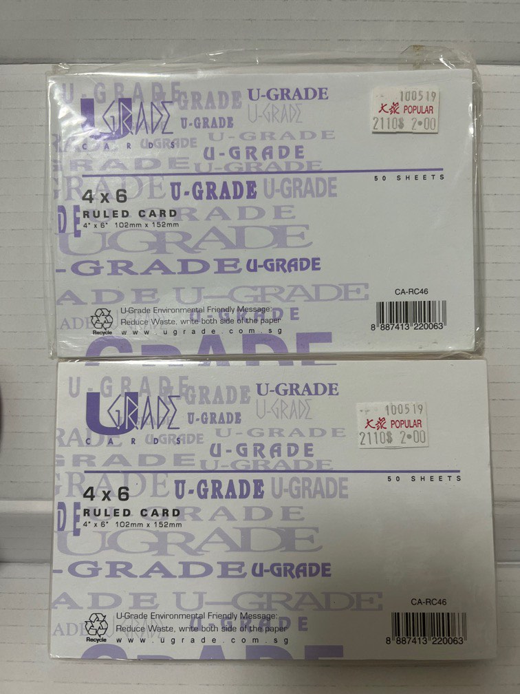 UGRADE RULED CARD, Hobbies & Toys, Stationery & Craft, Art & Prints on ...