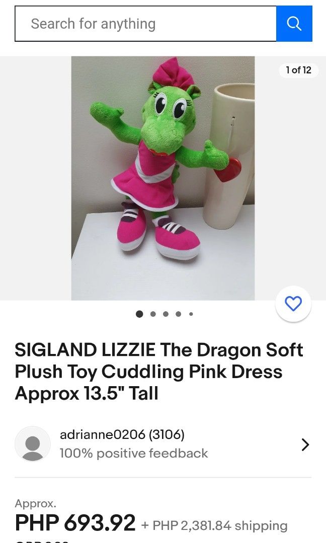 VINTAGE BIG SIZE PRETTY LIZZIE THE DINO / DRAGON PLUSH TOY, Hobbies ...