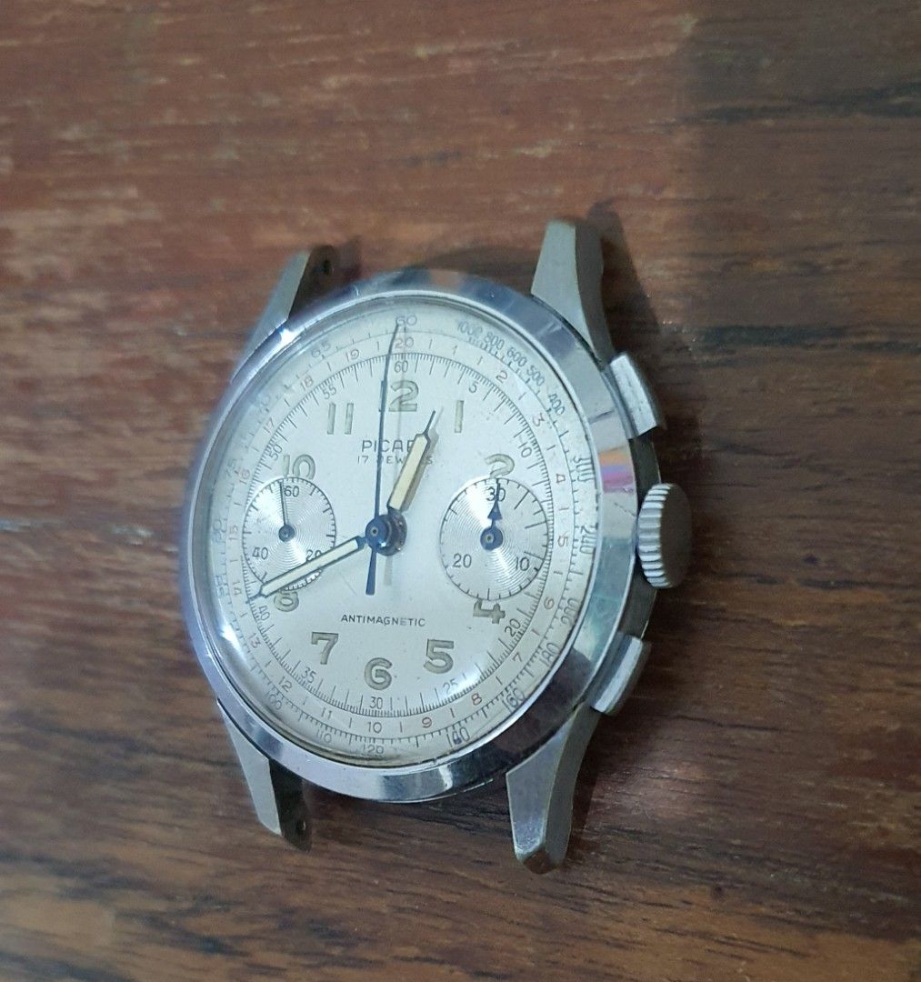 Vintage chronograph watch jam tangan landeron antik suisse lemania ...
