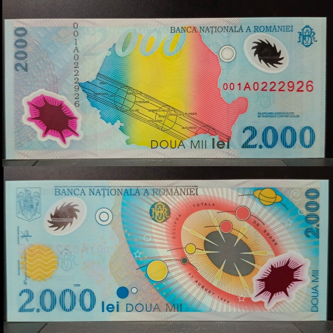 [WNH Notes] Romania Europe World Banknotes 2000 Lei 1999 Solar Lunar ...