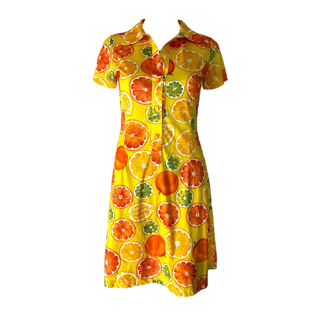 Yellow Retro dress in citrus print, Women's Fashion, Dresses & Sets ...