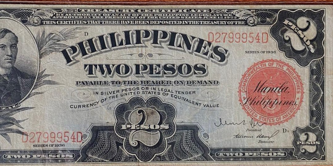 1936 Philippine Peso 2 Peso Philippine Banknote, Hobbies & Toys ...