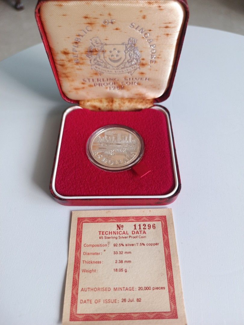 1982 SINGAPORE $5 BENJAMIN SHEARES BRIDGE $5 STERLING SILVER PROOF COIN ...