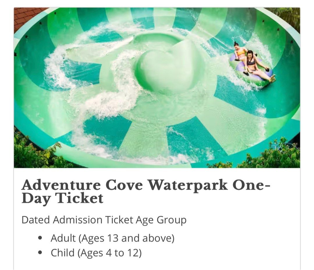 1X Adventure Cove Waterpark 1 Day Ticket + $5 FnB Voucher, Tickets ...