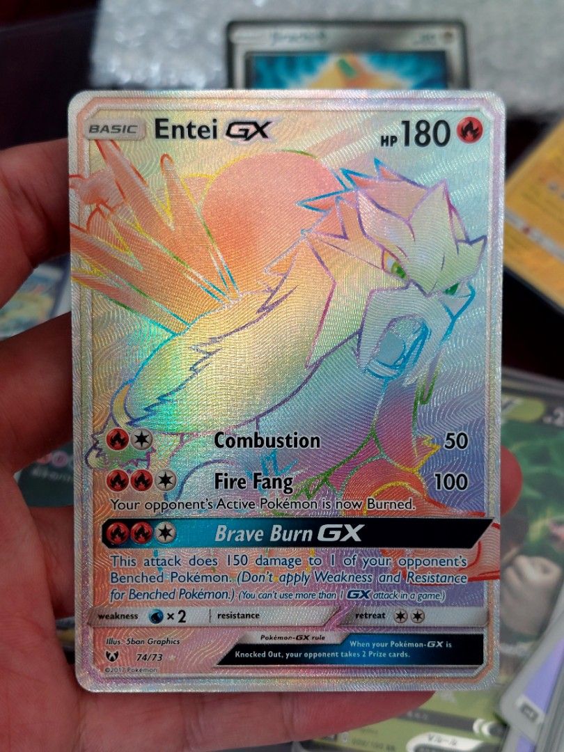 2017 Pokemon TCG Sun And Moon Shining Legends Entei GX Rainbow Hyper Rare Secret Rare Card ...