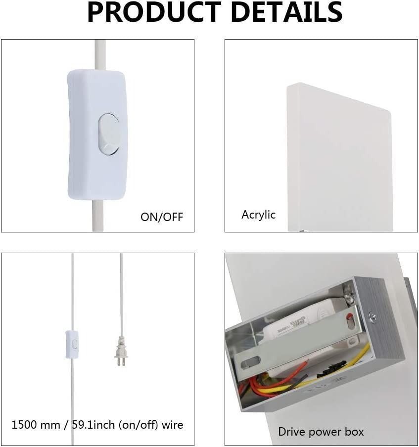 3 Pin Plug 2 Pack Wall Light With Switch, Lightess Up Down Wall Light ...