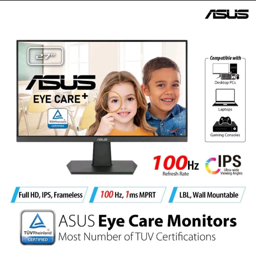 ASUS VA27EHF IPS Monitor 27inch 100hz 1ms response time, Computers ...