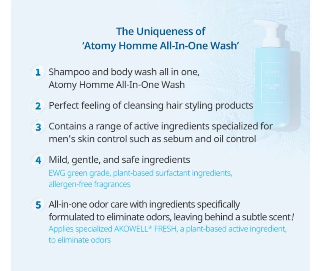 ATOMY HOMME ALL IN ONE WASH, Beauty & Personal Care, Bath & Body, Bath ...