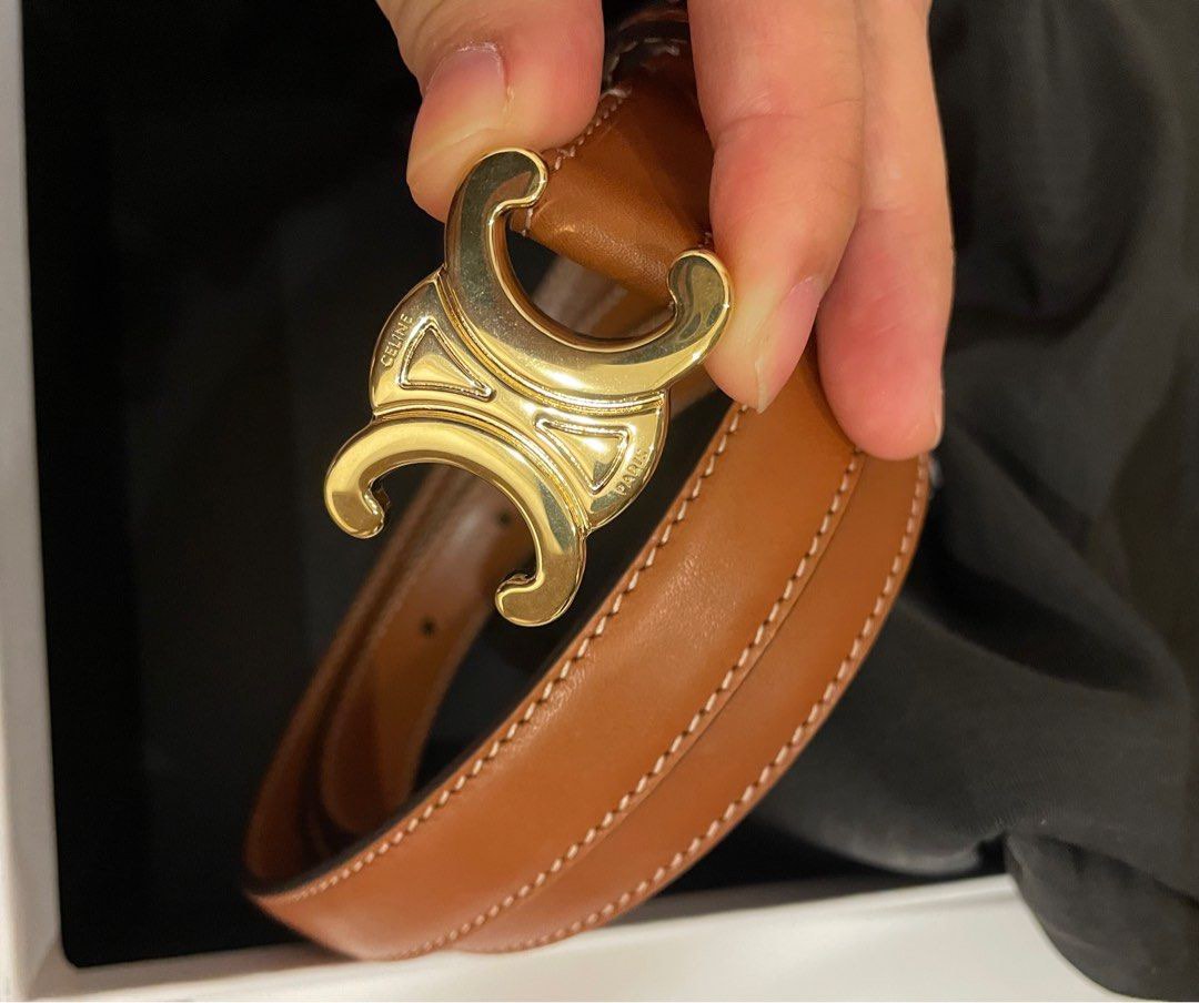 Authentic Celine Small Triomphe Belt Tan, Women's Fashion, Watches ...