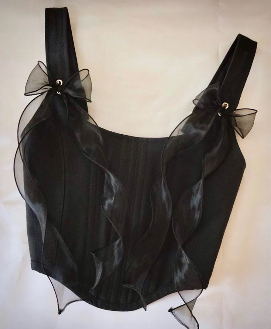 Black Bow/ Ribbon Corset, Women's Fashion, Tops, Sleeveless on Carousell