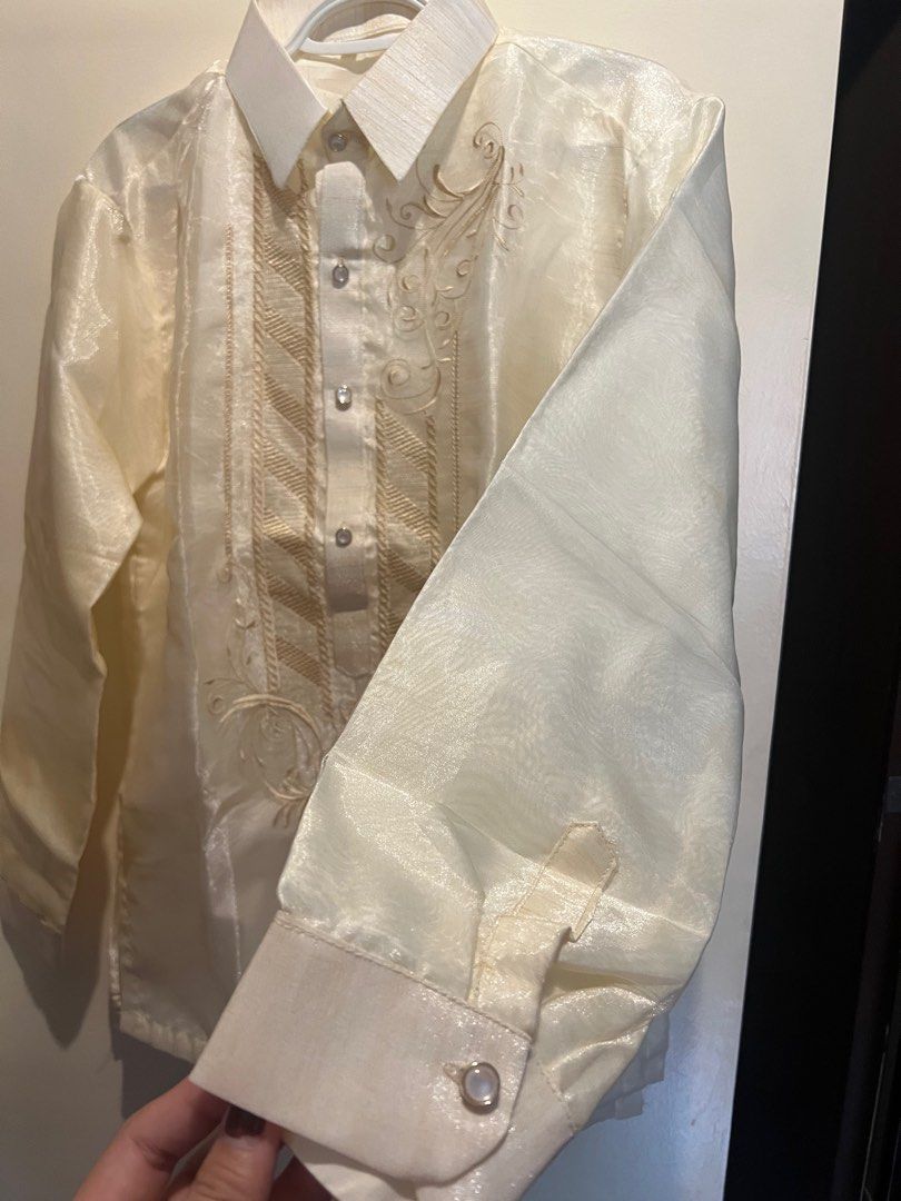 Champagne Barong, Men's Fashion, Tops & Sets, Formal Shirts on Carousell