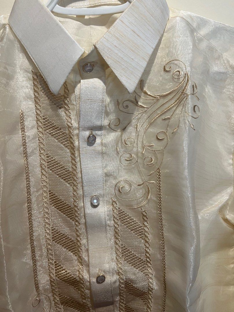Champagne Barong, Men's Fashion, Tops & Sets, Formal Shirts on Carousell