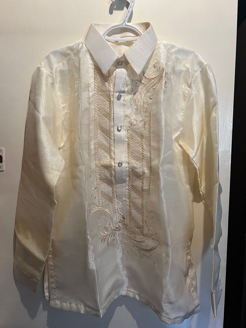 Champagne Barong, Men's Fashion, Tops & Sets, Formal Shirts on Carousell