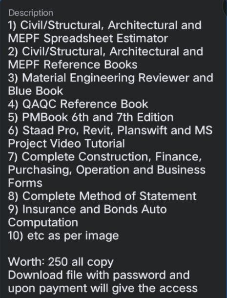 Civil/Structural, Architectural and MEPF Spreadsheet Estimate of ...